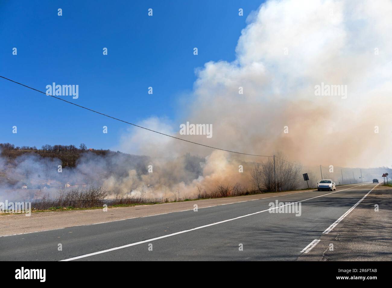 Controlled Burn at Side of Road Air Pollution Visibility Danger Stock ...