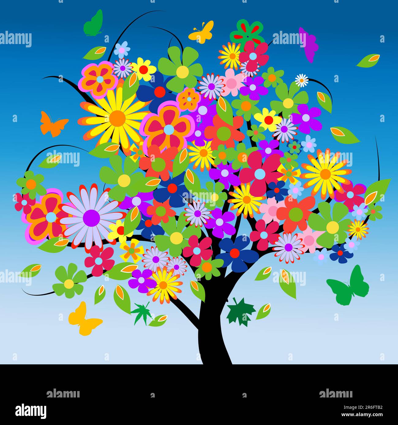 Abstract tree with flowers vector illustration Stock Vector Image & Art ...