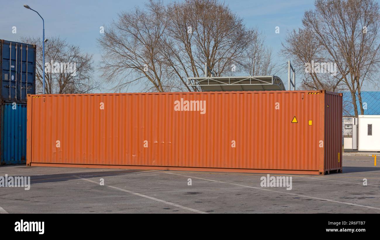 One Long Shipping Container at Cargo Terminal Depot Yard Stock Photo ...