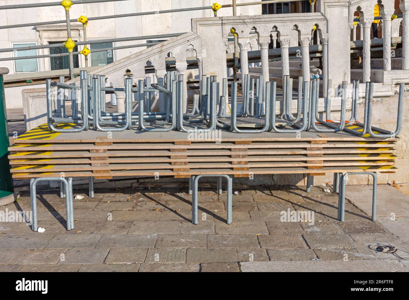 Stacked Raised Walkway Platforms Ready for Floods in Venice Italy Stock ...