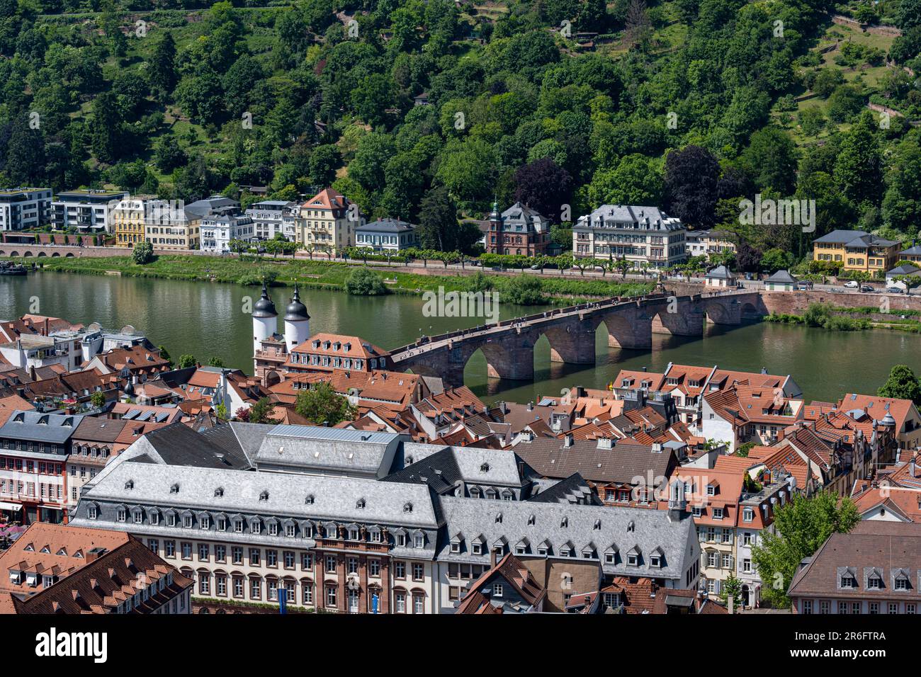 The historical old bridge gate with two towers in Heidelberg. Baden ...