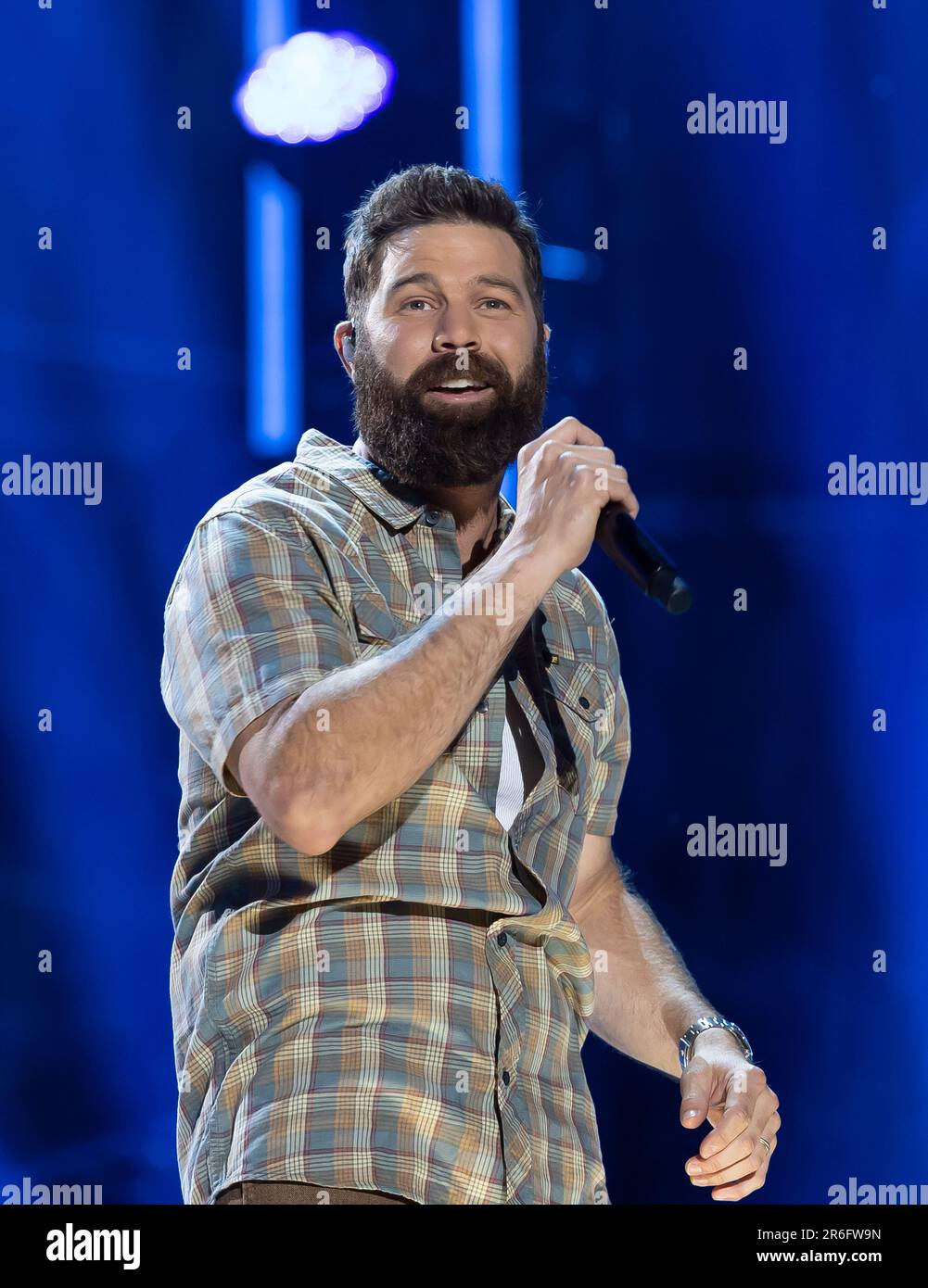 Jordan Davis performs during day 1 of the CMA Fest at Nissan Stadium on ...