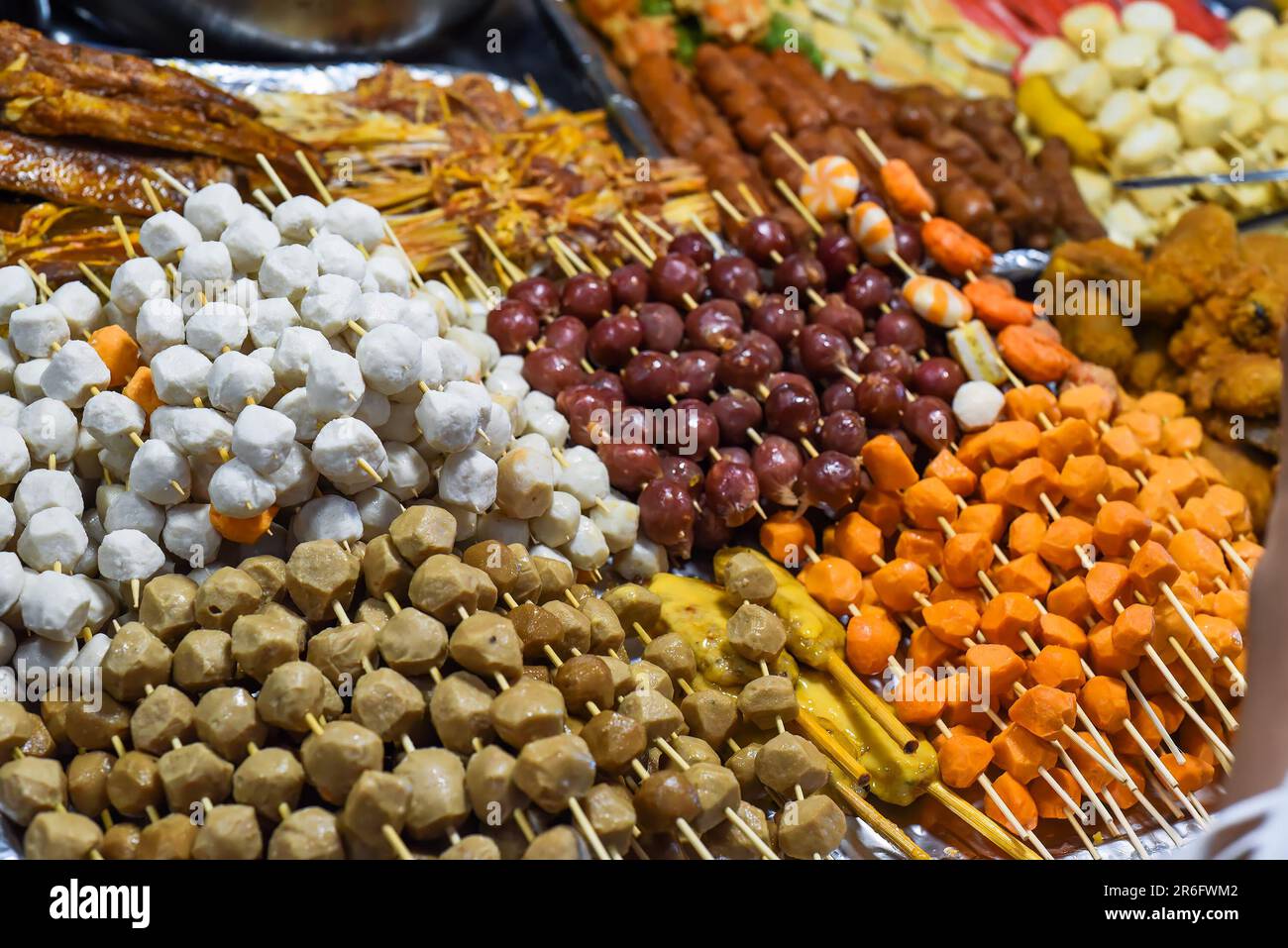 Many snacks and seafood in vietnamese night market in food festival ...