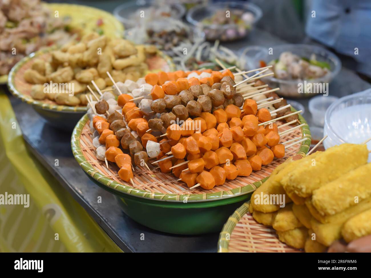Many snacks and seafood in vietnamese night market in food festival ...
