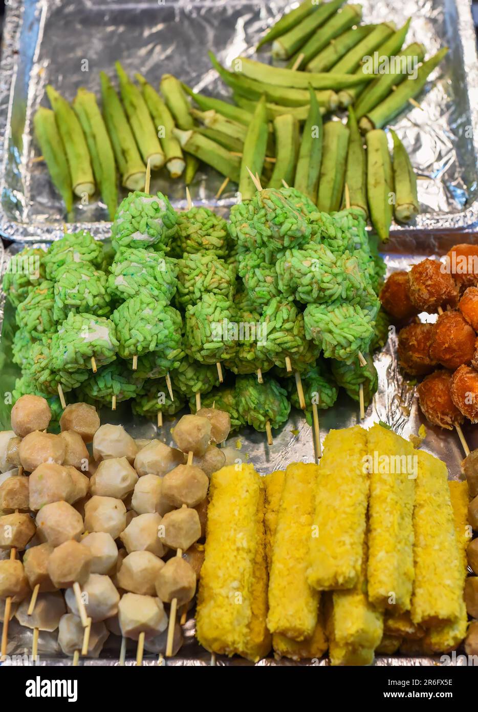 Many snacks and seafood in vietnamese night market in food festival ...