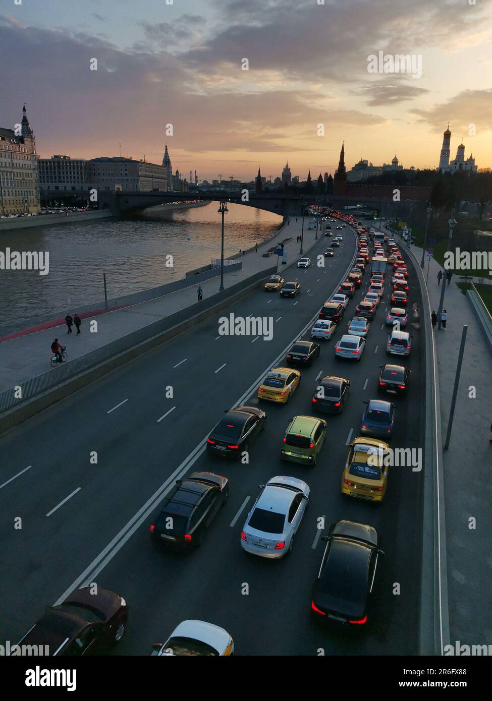 Cars on the road, congestion, traffic jam from cars on one of the lanes ...