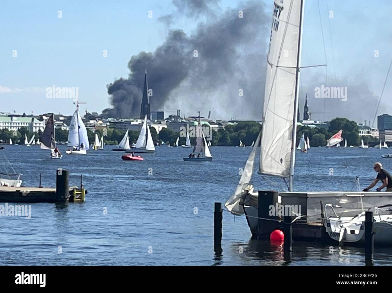 Berlin, Germany. 09th June, 2023. A cloud of smoke can be seen over the ...