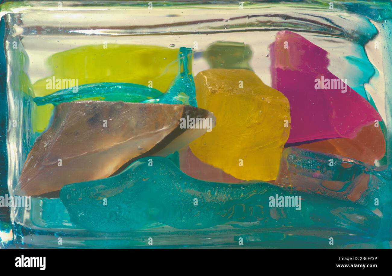 Abstract colors with horizontal glass and reflection show on shapes and ...