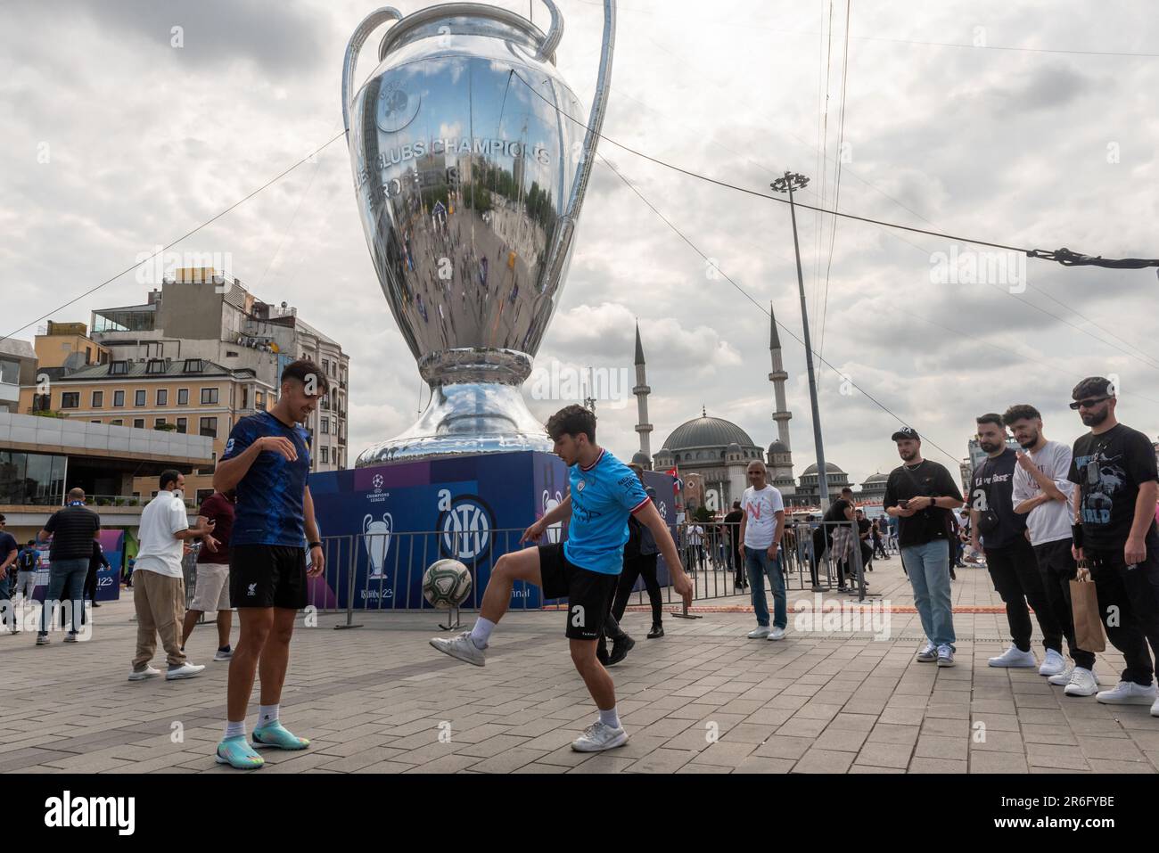 Istanbul, Turkey. June 9th 2023 Fans play football in Taksin square ...