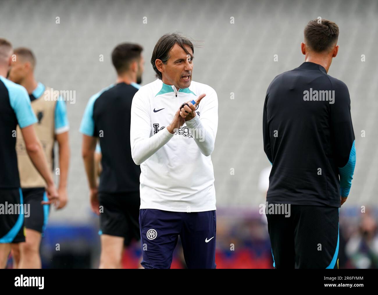 Inter Milan manager Simone Inzaghi (centre) during a training session ...
