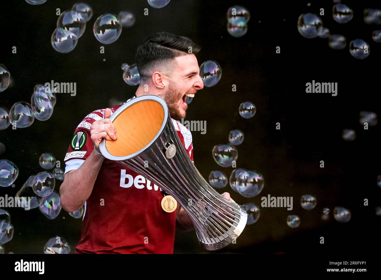 London, UK. 08th June, 2023. Declan Rice of West Ham United celebrates ...