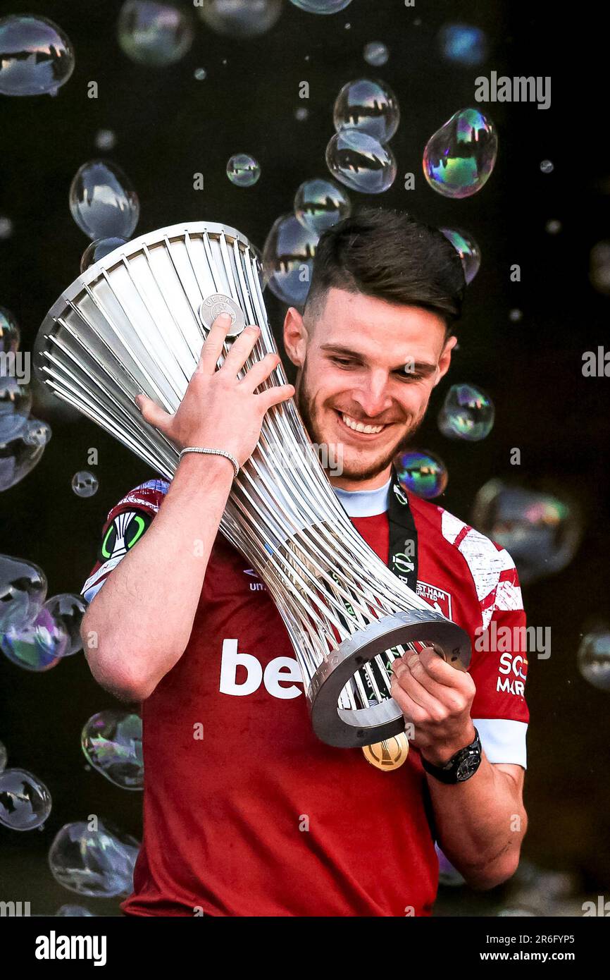 London, UK. 08th June, 2023. Declan Rice of West Ham United celebrates ...