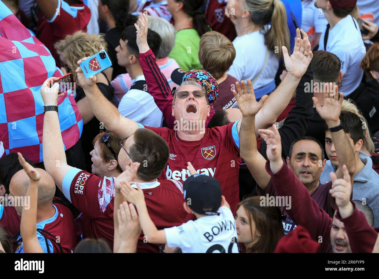 London, UK. 08th June, 2023. West Ham United fans during the West Ham ...