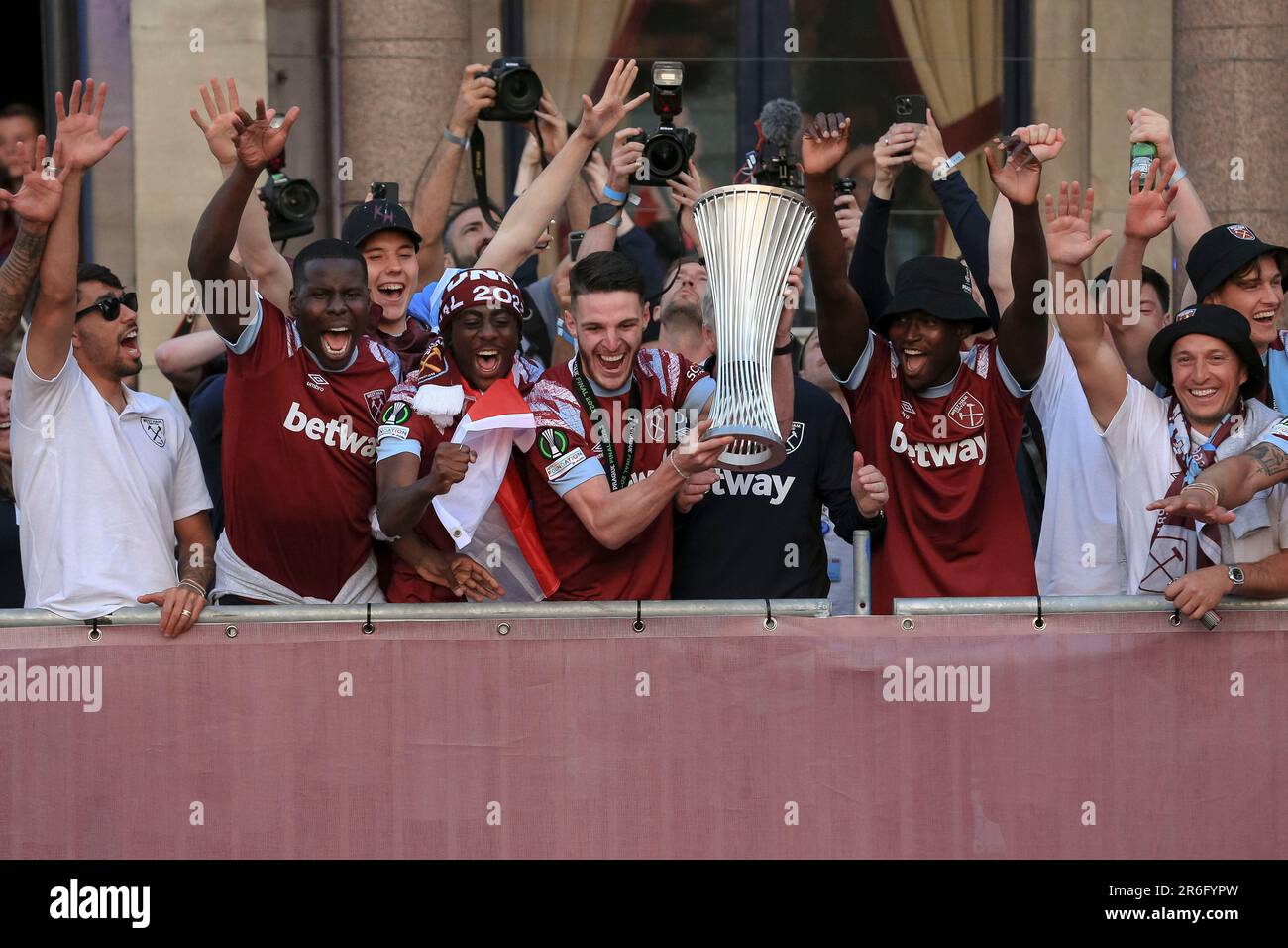 London, UK. 08th June, 2023. Declan Rice of West Ham United lifts the ...