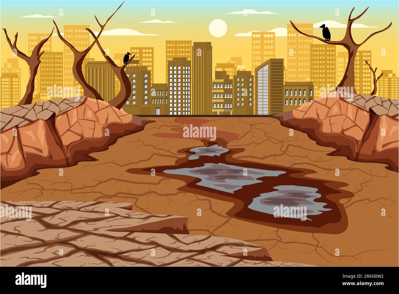 an illustration of a dry and cracked land, drought due to lack of rain ...