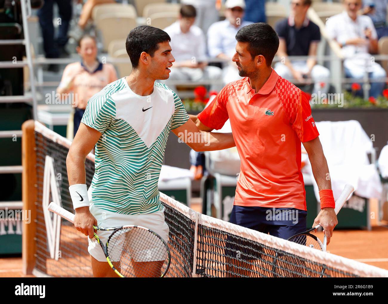 Paris,France, 9th. June, 2023. Tennis players Carlos Alcaraz and Novak ...