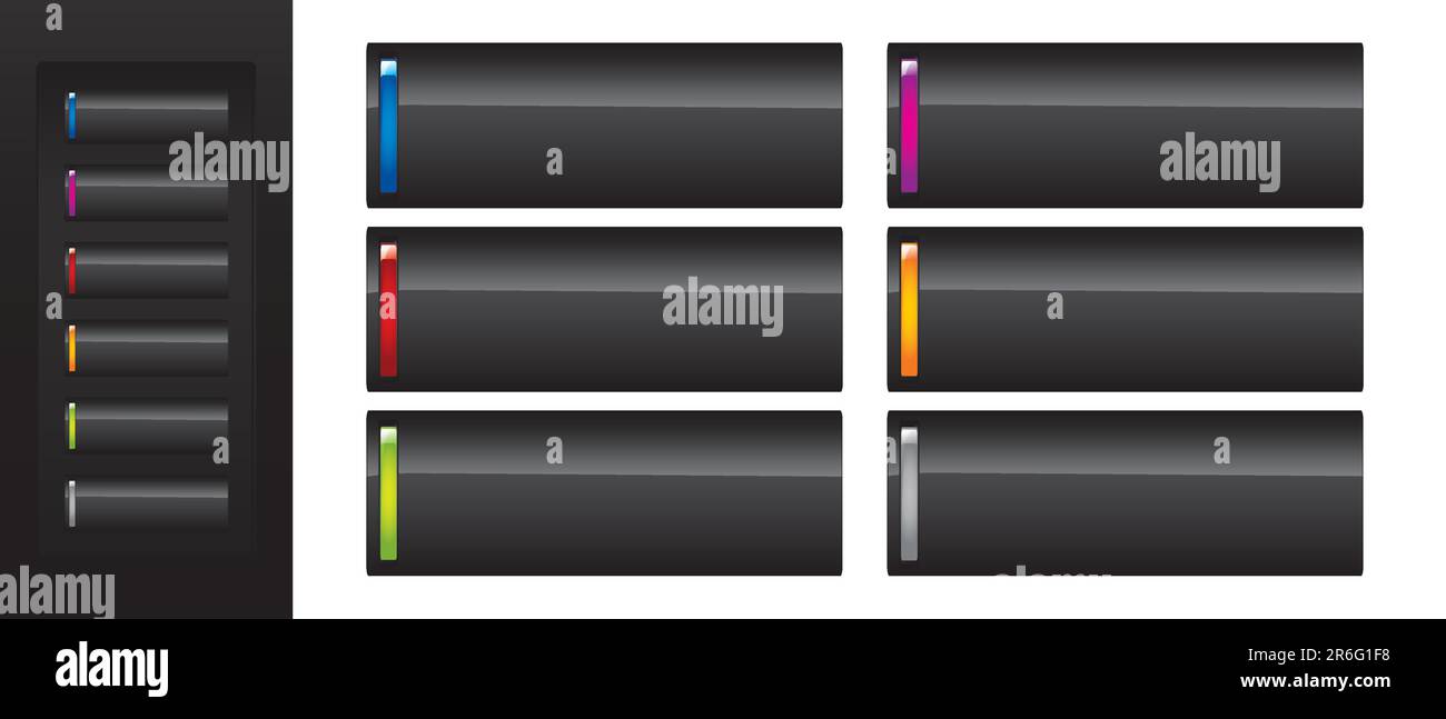 Glossy black web buttons with vertical navigation bar Stock Vector ...