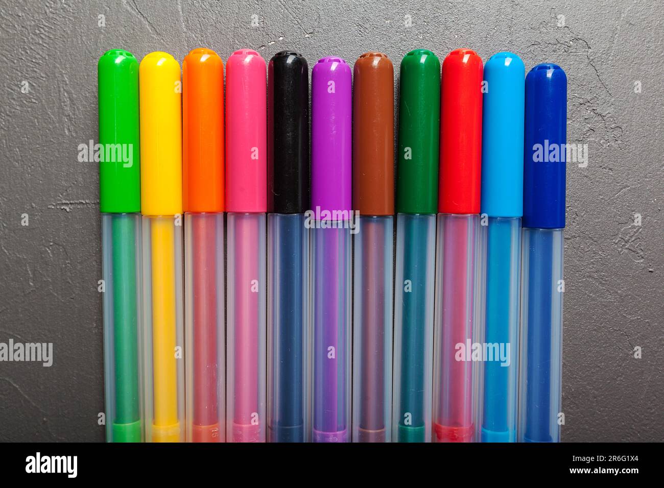 Colorful felt pens on the dark stone background top view Stock Photo ...