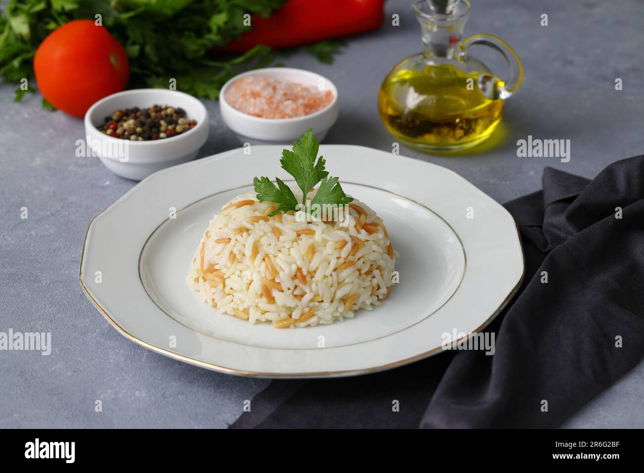 Traditional Turkish Rice Pilav. Plain Pilaf Portion Served. Organic ...