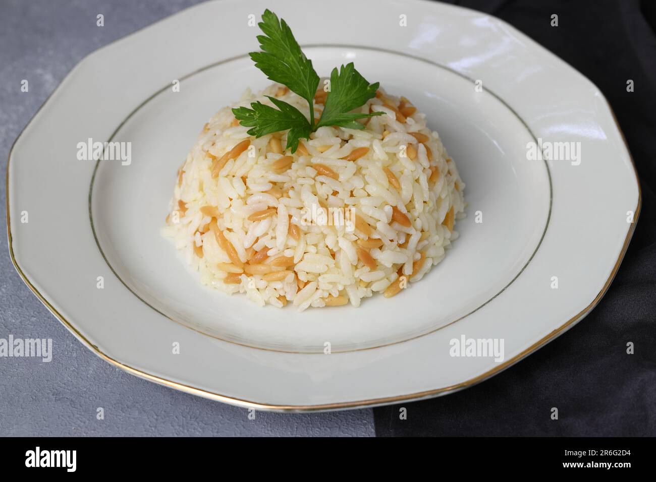 Traditional Turkish Rice Pilav. Plain Pilaf Portion Served. Organic ...