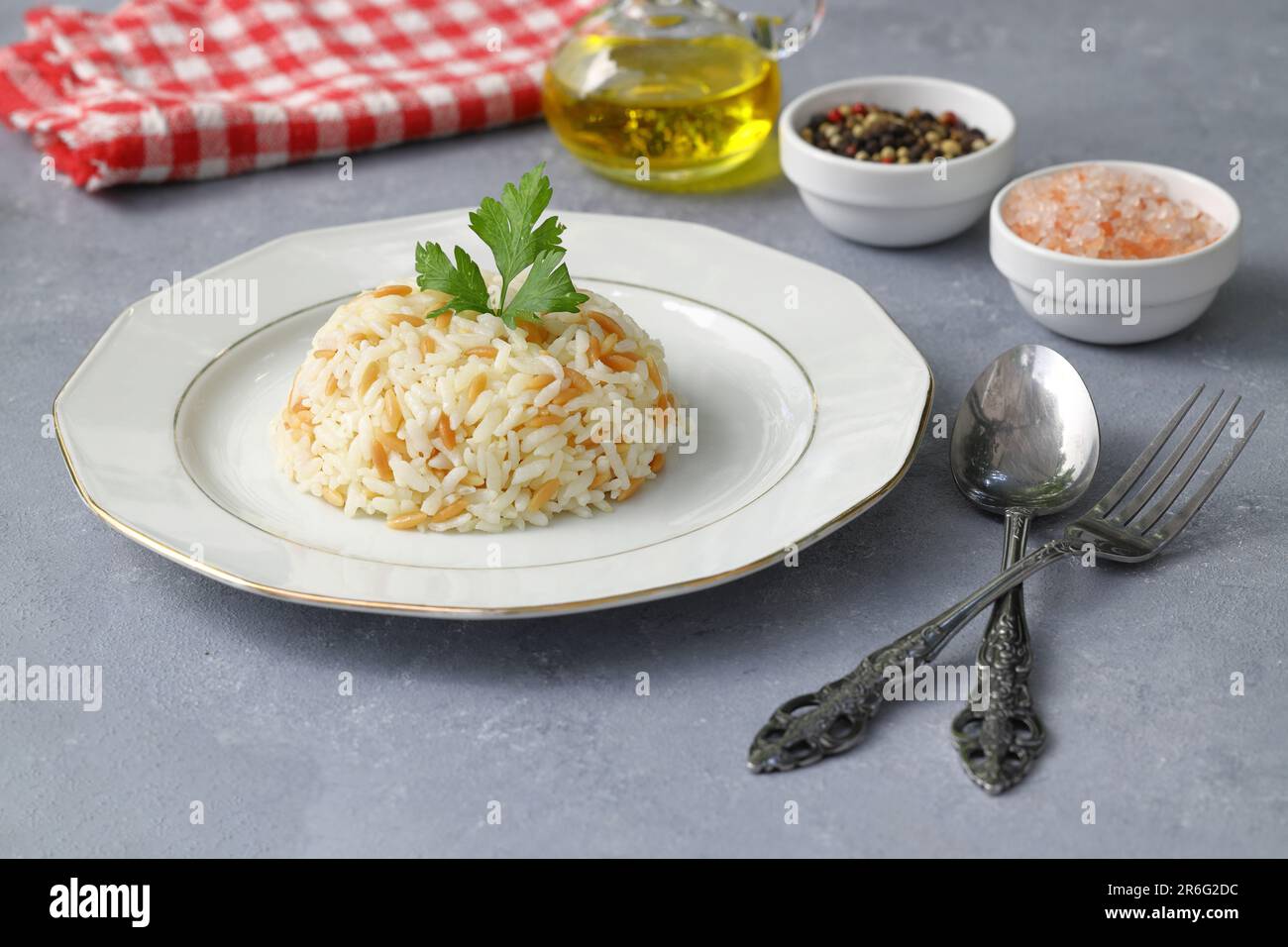 Traditional Turkish Rice Pilav. Plain Pilaf Portion Served. Organic ...