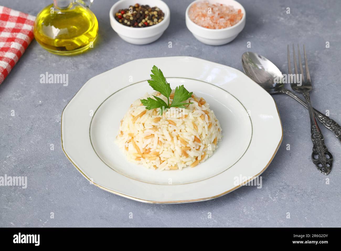 Traditional Turkish Rice Pilav. Plain Pilaf Portion Served. Organic ...