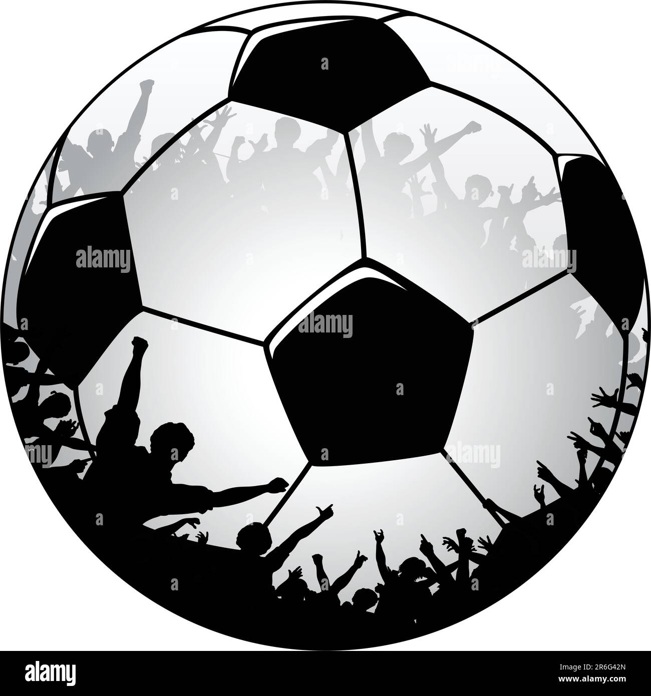 Editable vector illustration of a soccer ball with cheering crowd Stock ...