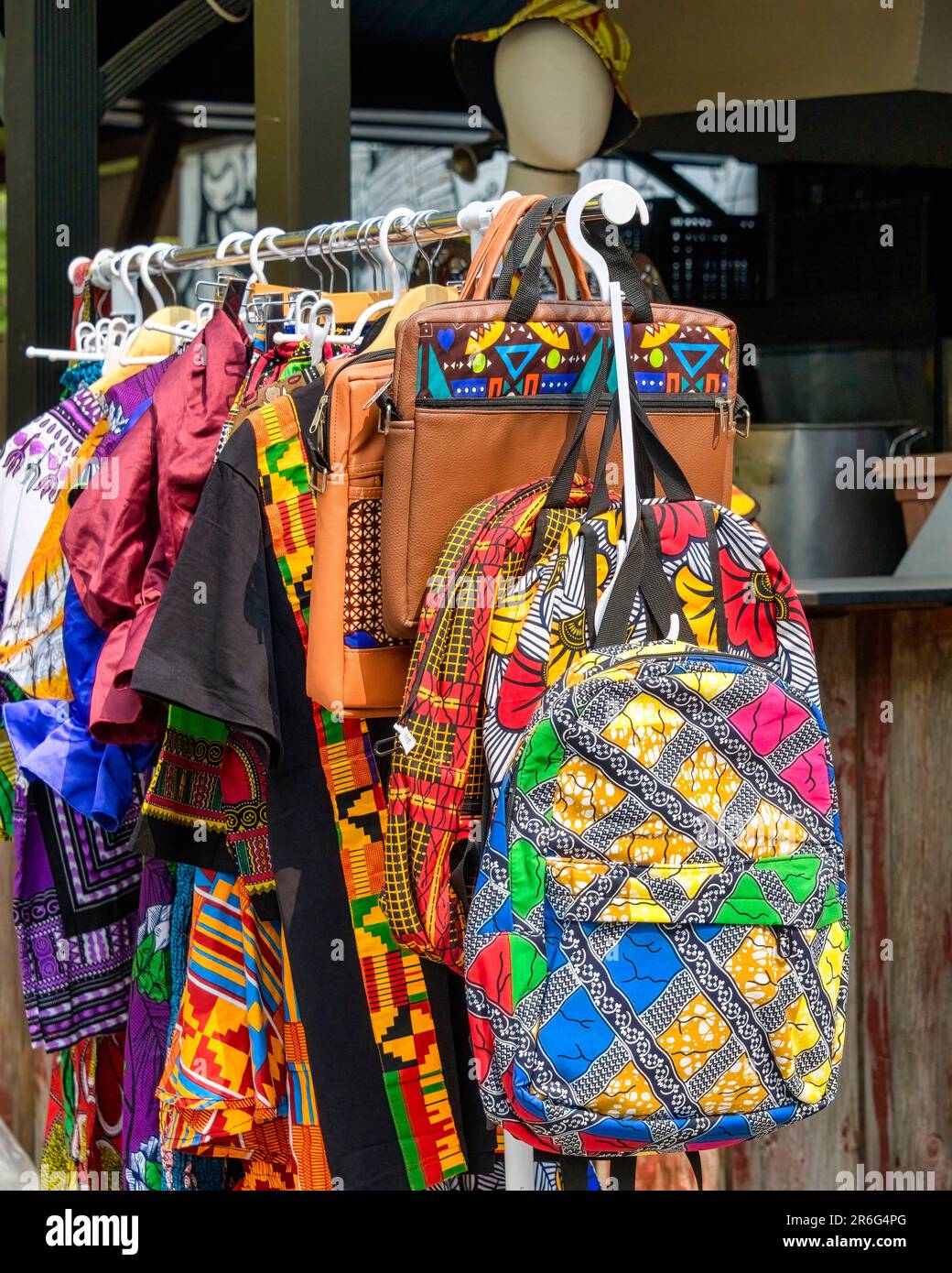Toronto, Canada - June 4, 2023: Kensington Market. A clothes rack with ...
