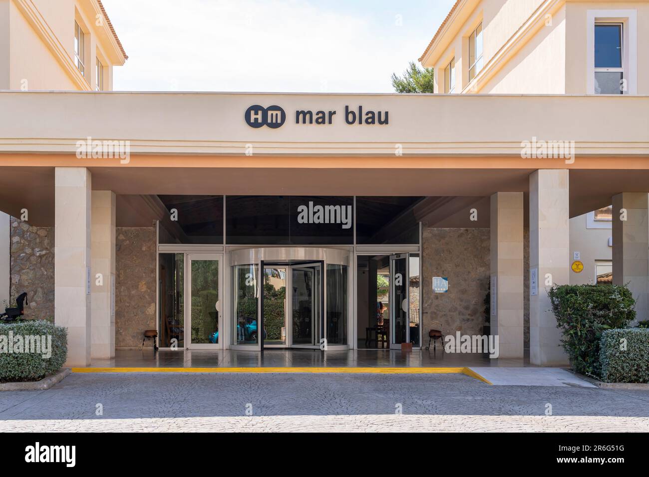 Sa Coma, Spain; june 03 2023: Main facade of the hotel HM Mar Blau in ...