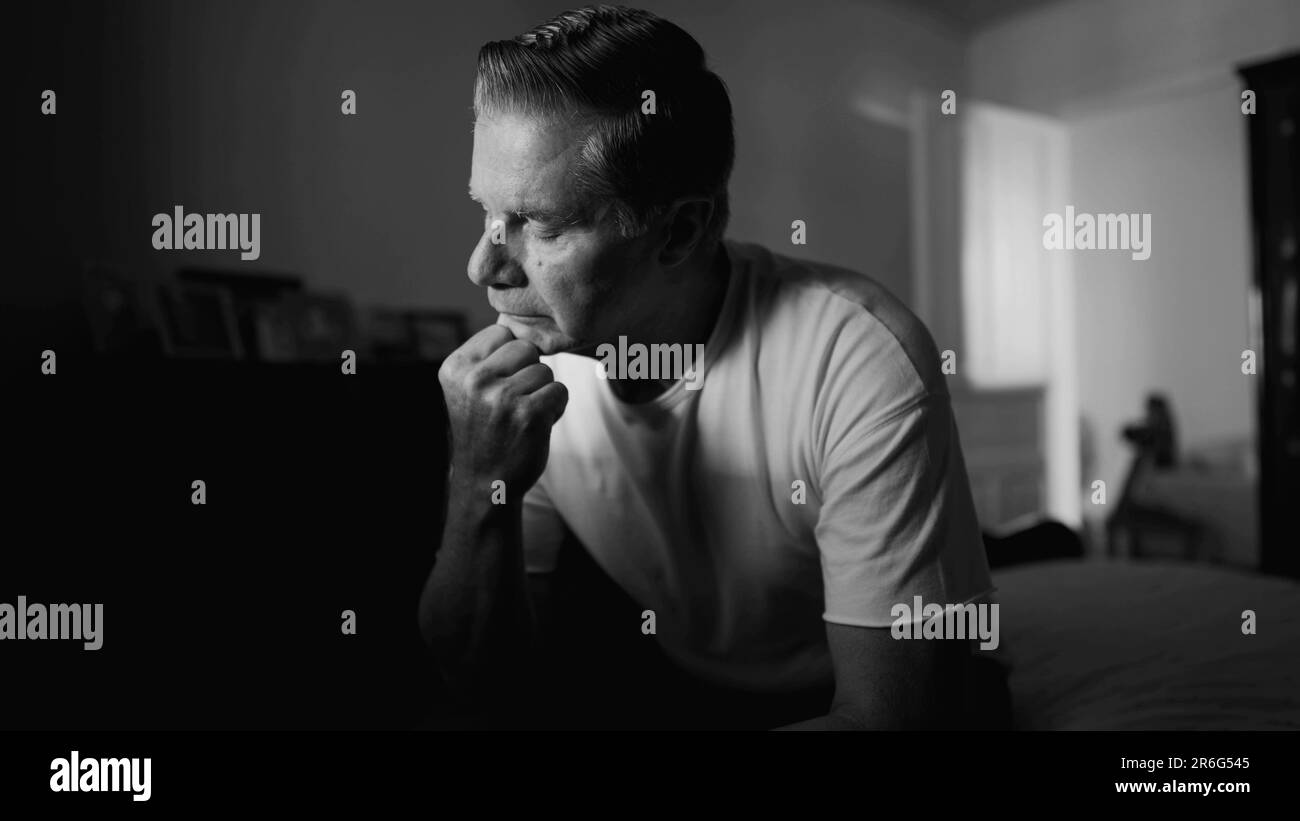 Monochrome Depiction of Middle-Aged Man Covering Face in Shame ...