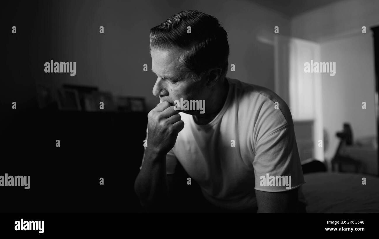Monochrome Depiction of Middle-Aged Man Covering Face in Shame ...