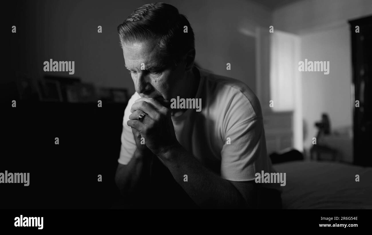 Monochrome Depiction of Middle-Aged Man Covering Face in Shame ...