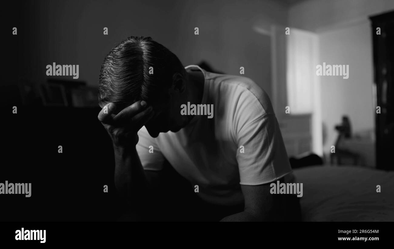 Monochrome Depiction of Middle-Aged Man Covering Face in Shame ...