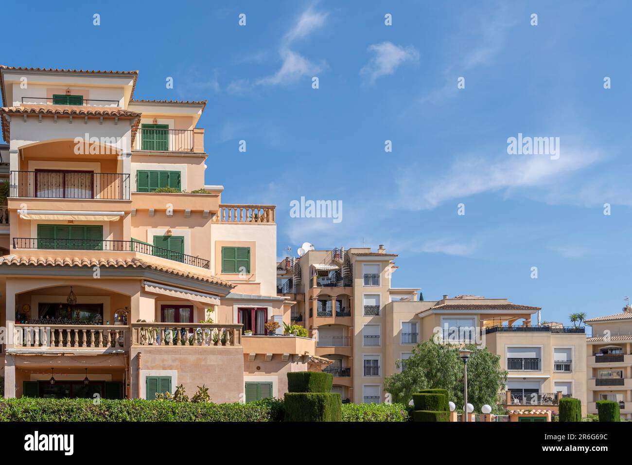 Sa Coma, Spain; june 03 2023: Facade of tourist apartments in the ...