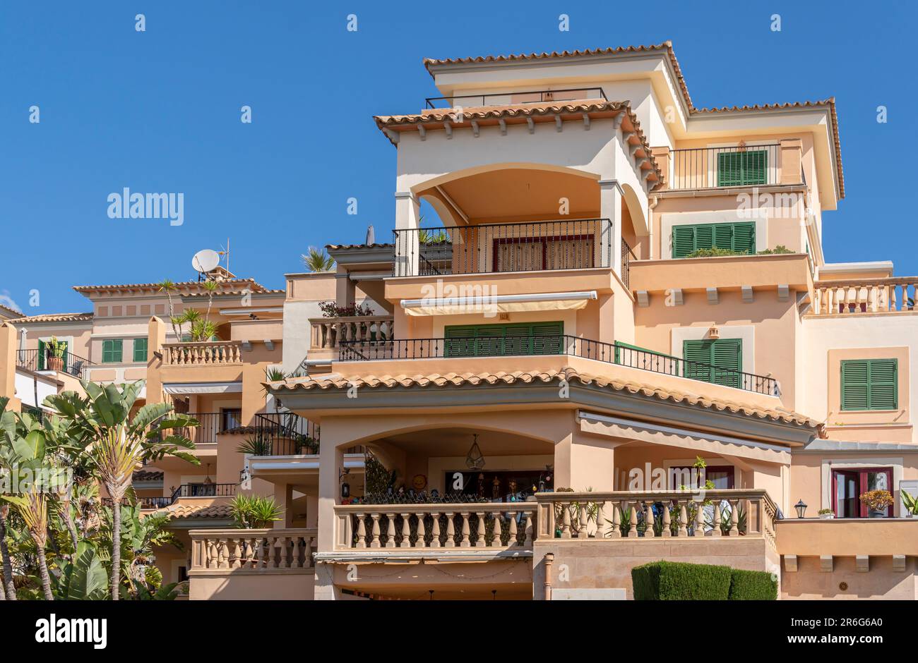 Sa Coma, Spain; june 03 2023: Facade of tourist apartments in the ...
