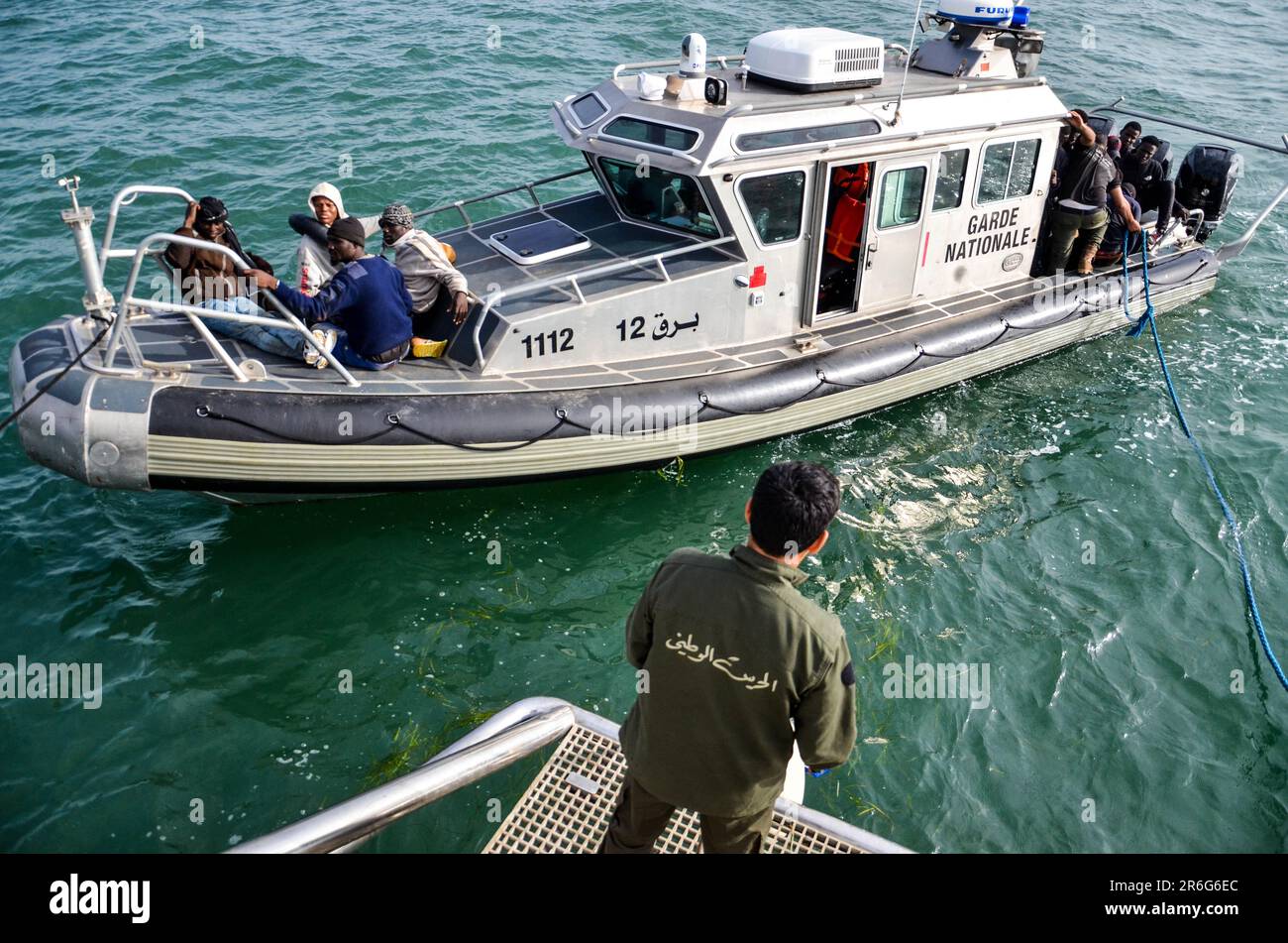 June 9, 2023: Sfax, Tunisia. 09 June 2023. Sub-Saharan migrants trying ...