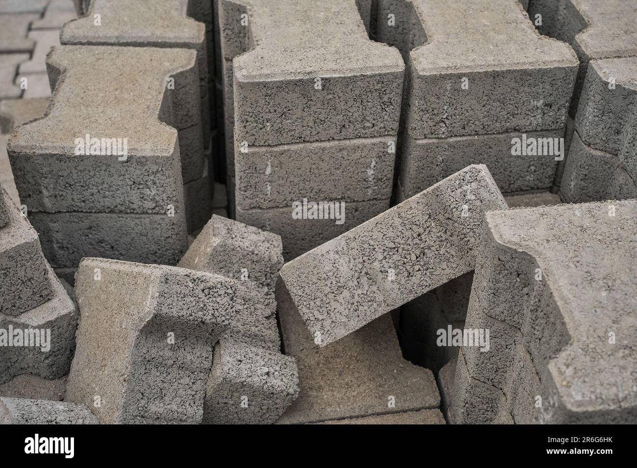 Paving slabs stacked in a pile, road repair process, close-up ...
