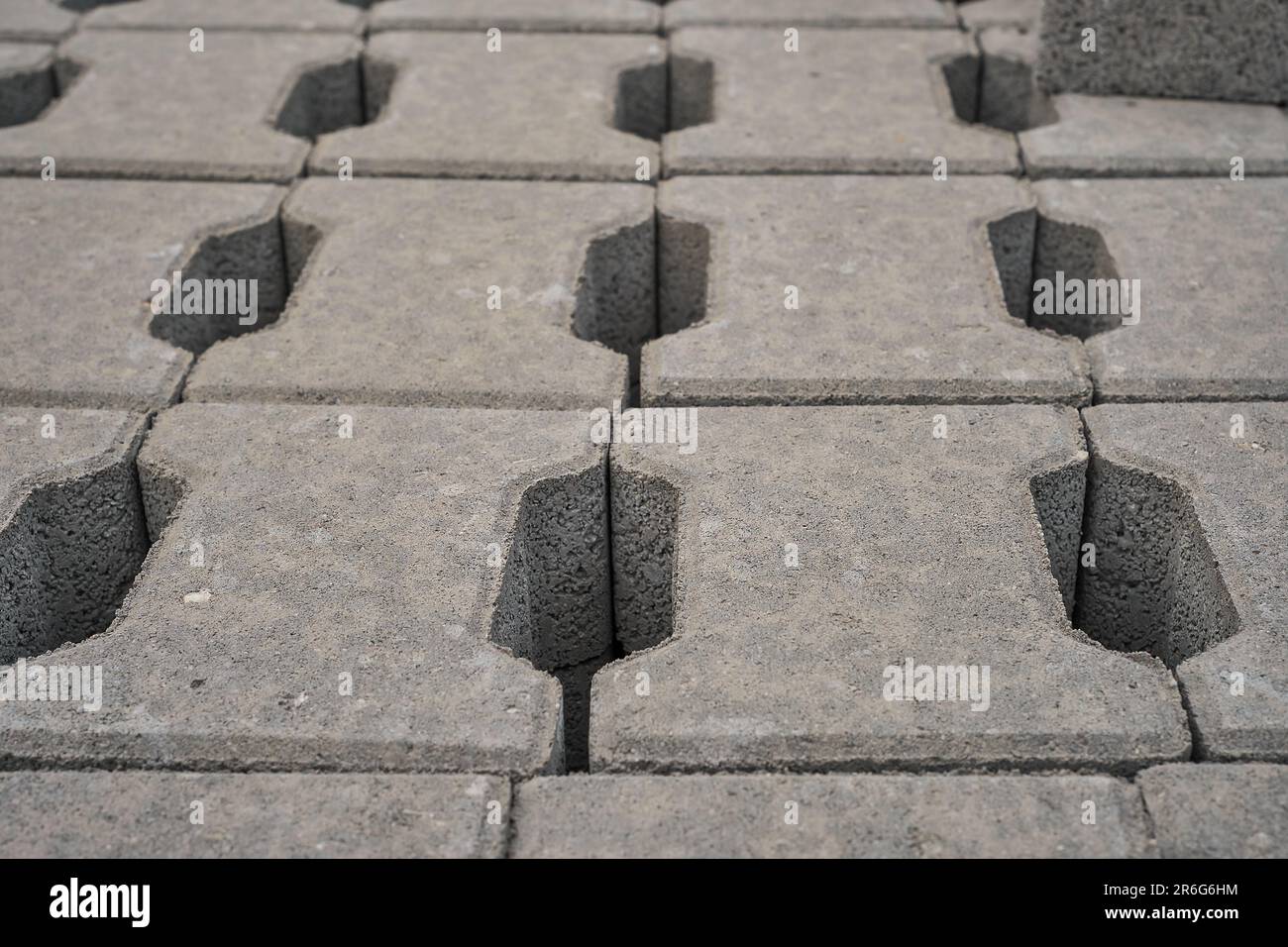 Pallet with gray paving slabs, close-up, selective focus, repair of ...