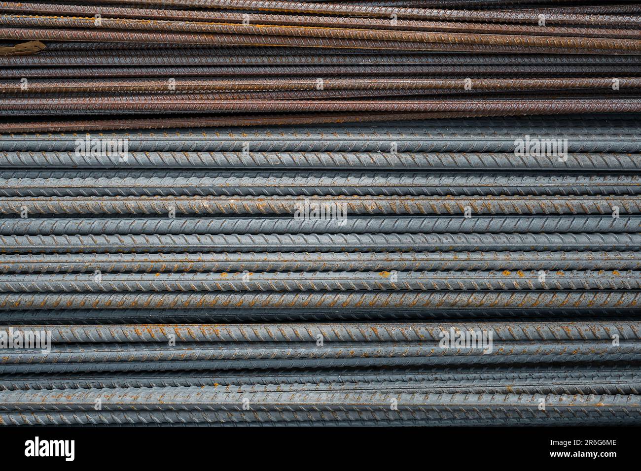 Construction steel reinforcement close-up, selective focus. Warehouse ...