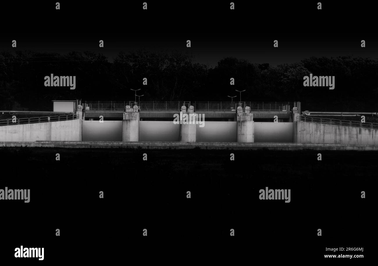 Black And White river lock photo with high contrast Stock Photo - Alamy