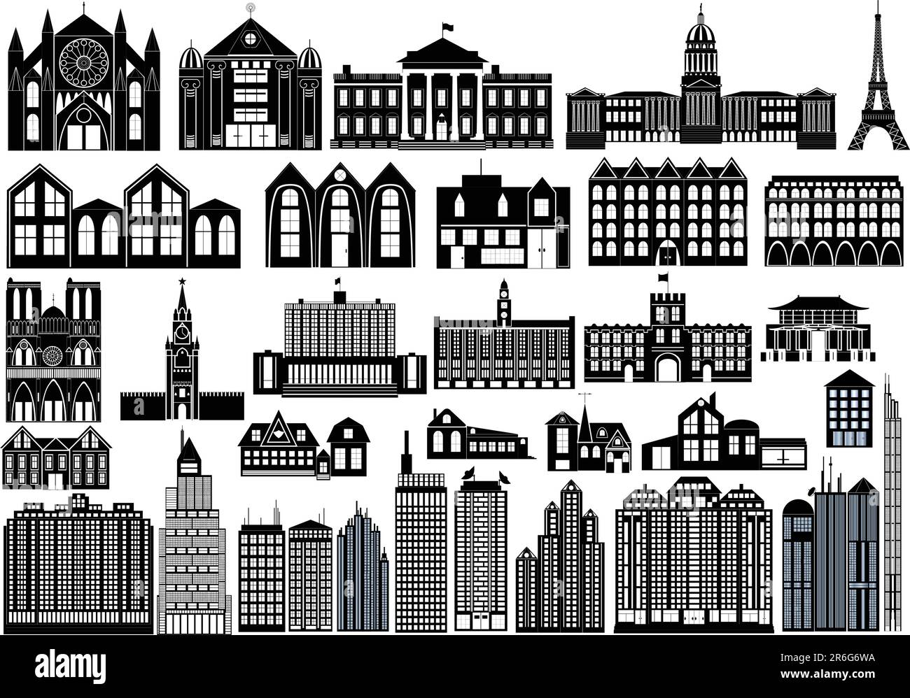 Set of black symbols of buildings, including famous Stock Vector Image ...