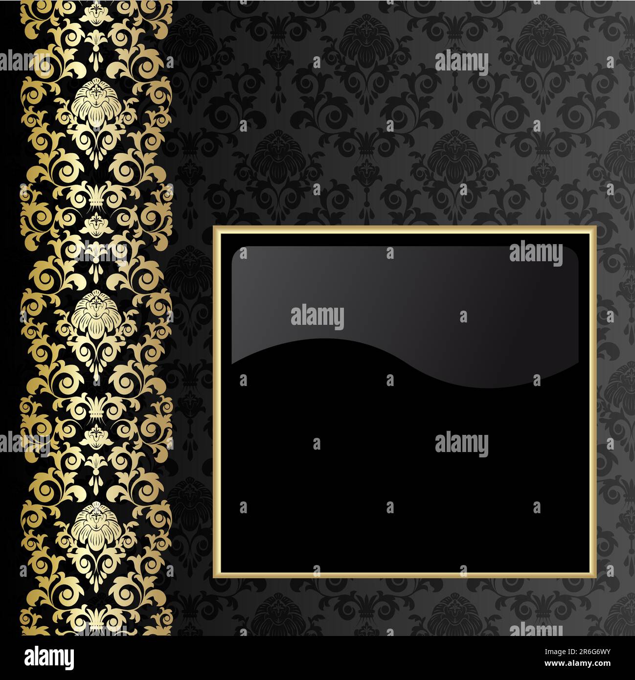 Black background with flowers and leaves and gold frame Stock Vector ...