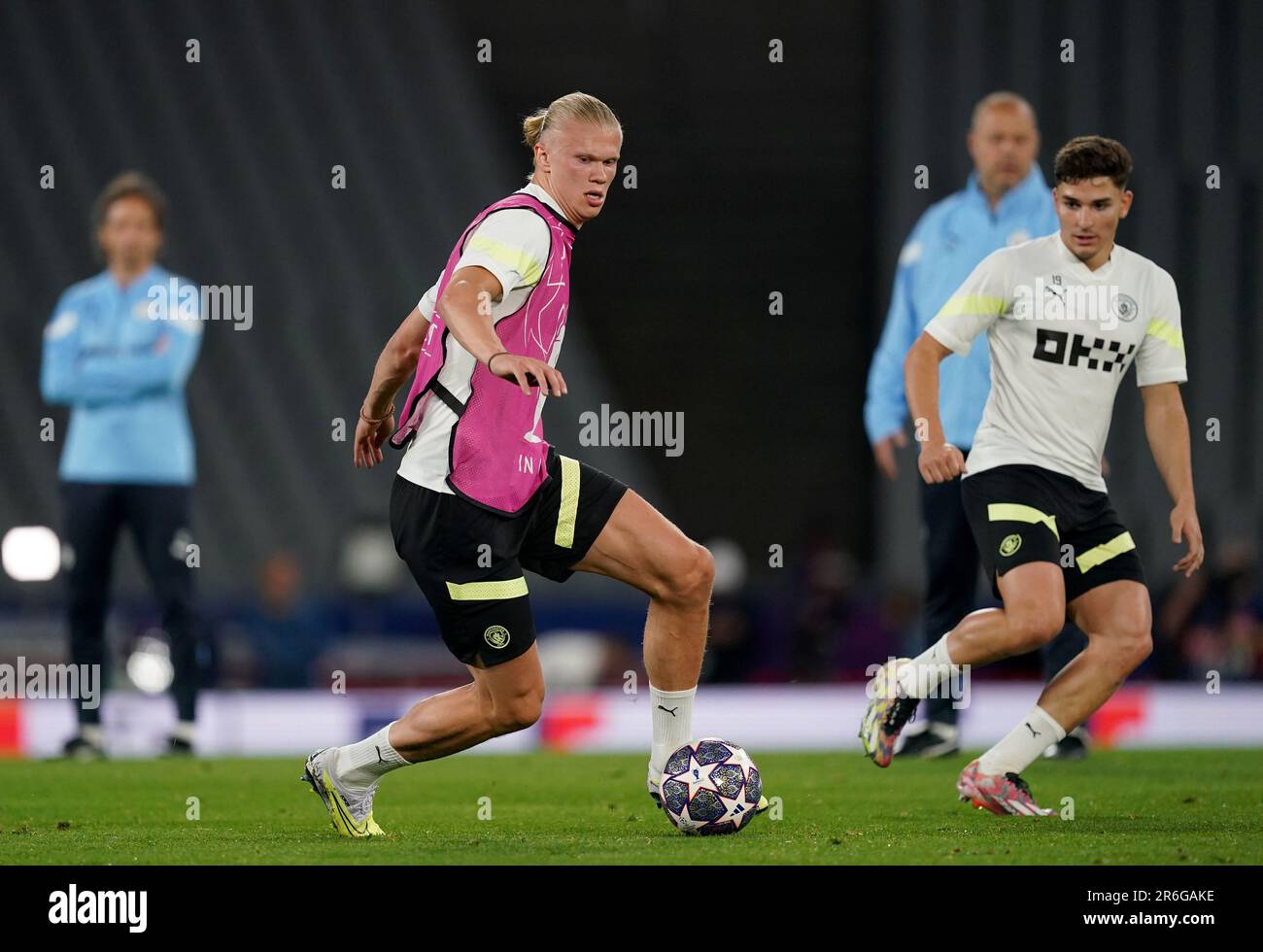 Manchester City's Erling Haaland in action during a training session at ...