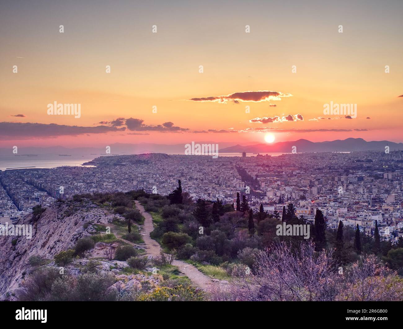 Sunset of Athens City view, high dynamic range imaging Stock Photo - Alamy