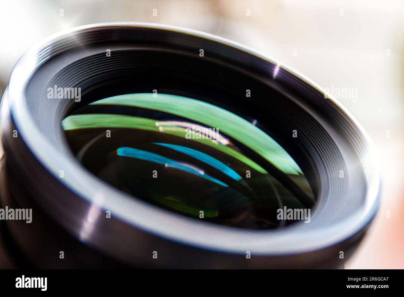 Photographic lens, light reflection on front glass. Prime lens Stock ...