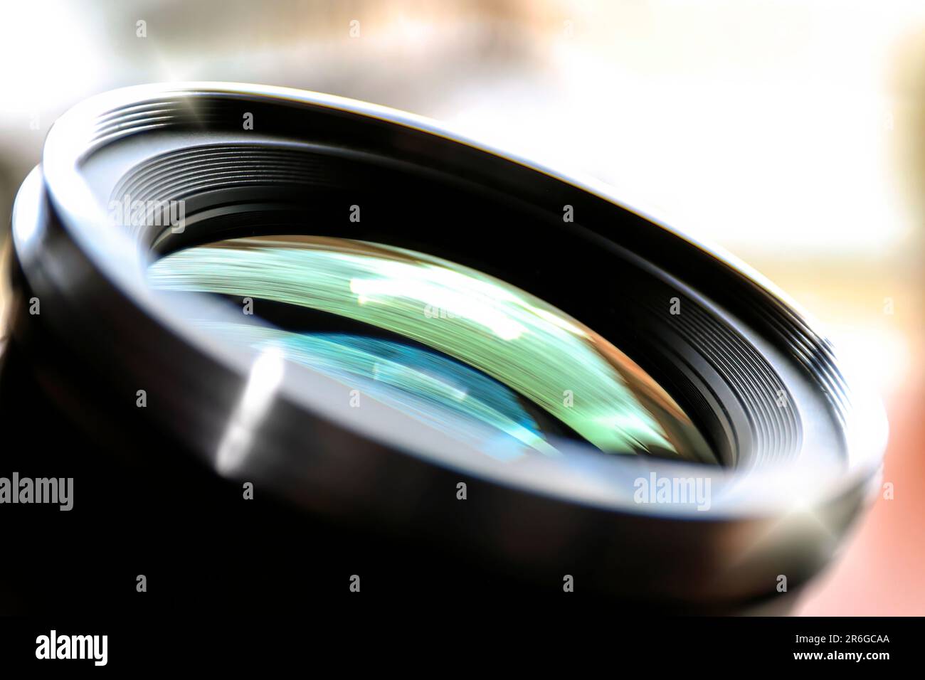 Photographic lens, light reflection on front glass. Prime lens Stock ...