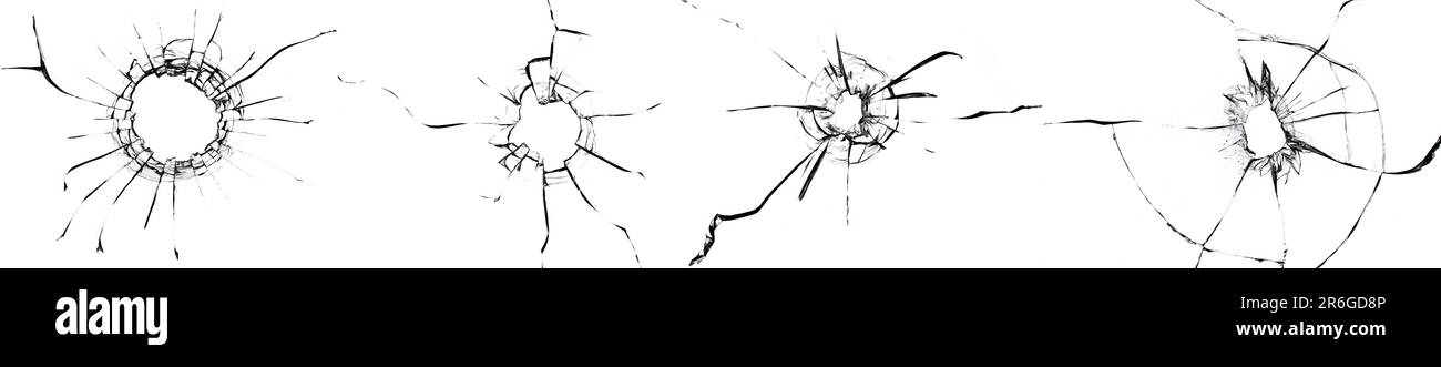 Set of textures with cracks of broken glass. Holes in the window for ...