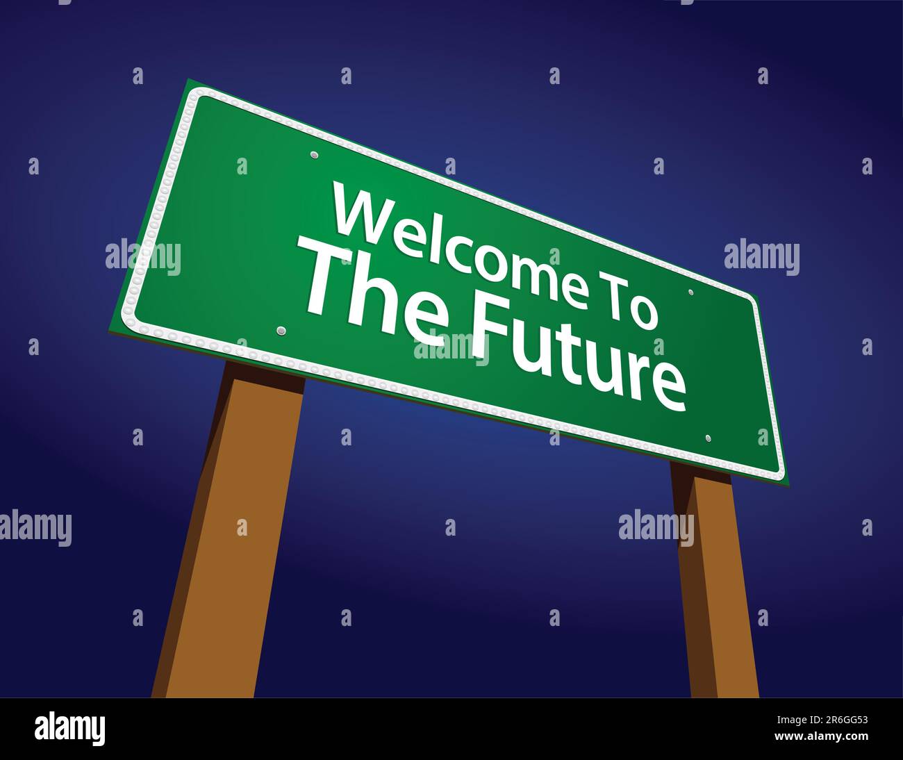 Welcome To The Future Green Road Sign Illustration Against Blue Stock ...