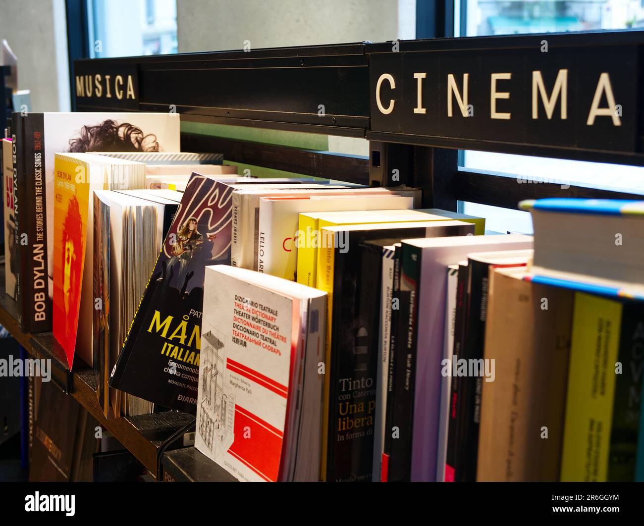 Modern library bookshelves close-up, Milan, Italy Stock Photo - Alamy