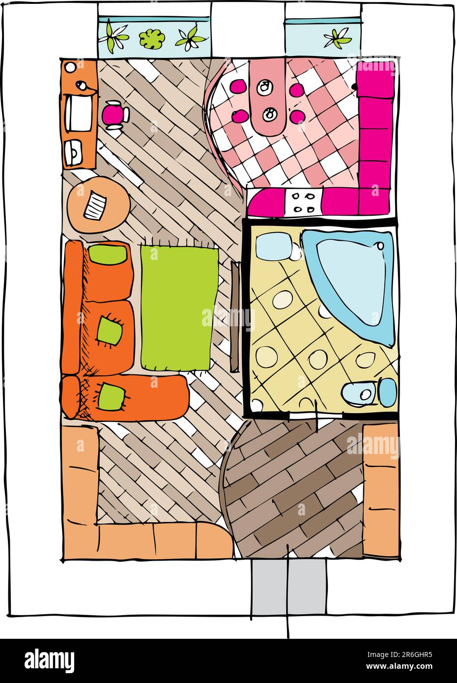 Interior design apartments - top view. Ragged lines, sketch handwork ...